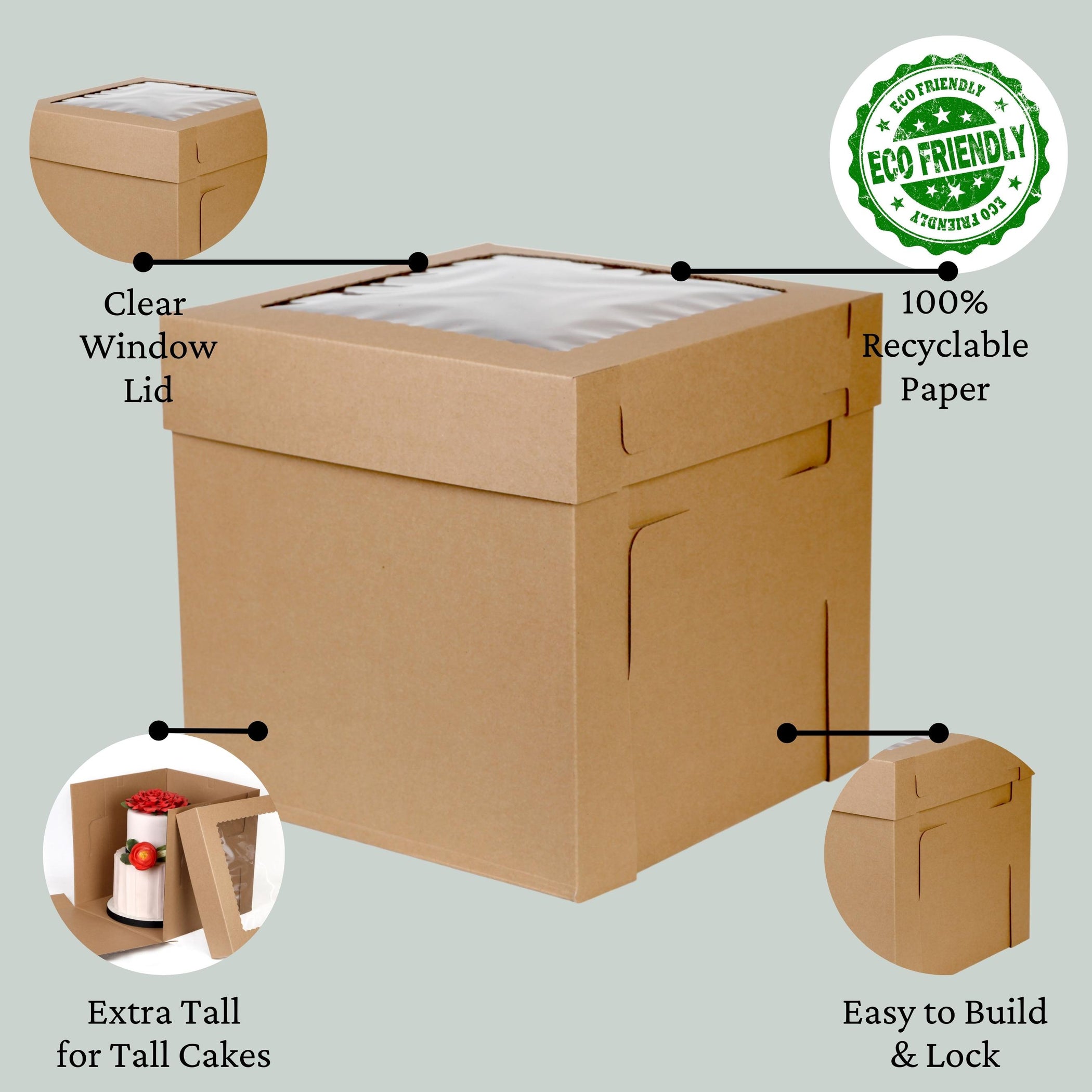 Tall Window Cake Box - Kraft Brown — CaljavaOnline
