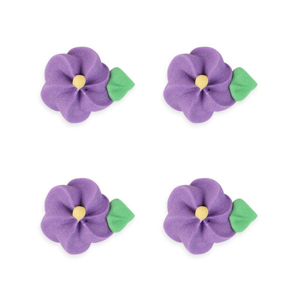 Medium Drop Flower w/ Leaves Royal Icing Decorations (Bulk) - Purple ...