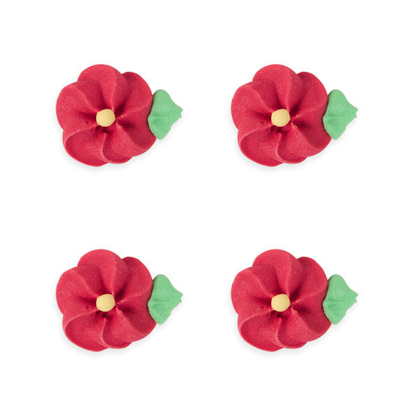 Medium Drop Flower w/ Leaves Royal Icing Decorations (Bulk) - Red ...