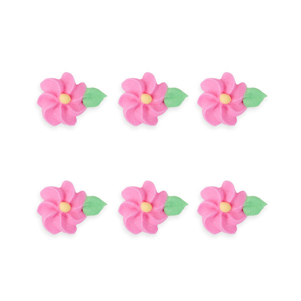Small Drop Flower w/ Leaves Royal Icing Decorations (Bulk) - Pink ...